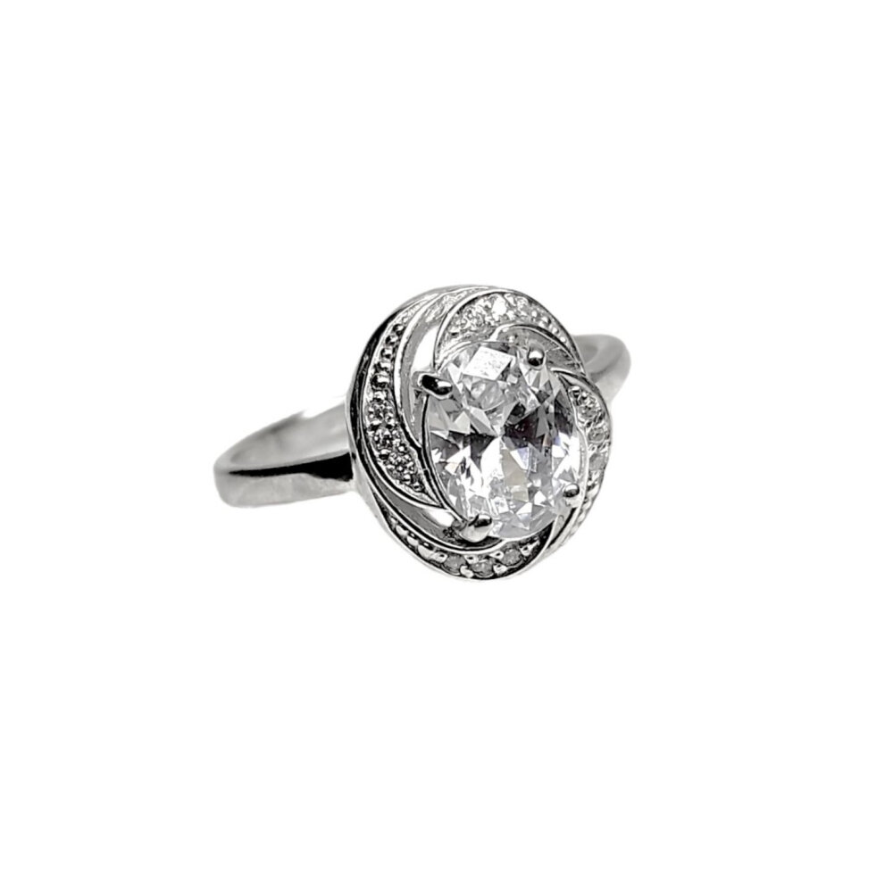 Кольцо, серебро, 925 проба, родирование, горный хрусталь, фианит