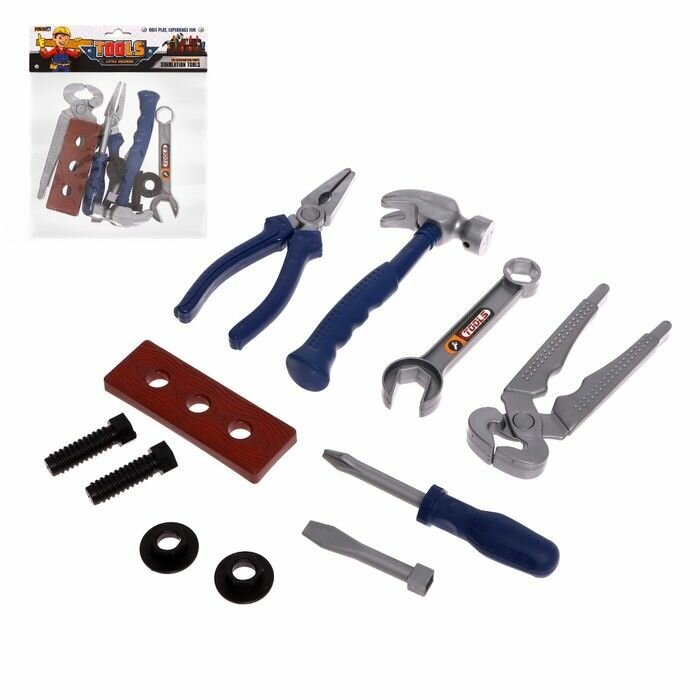 Набор детских инструментов КНР "Столяр", 11 предметов, пластик, в пакете (528)