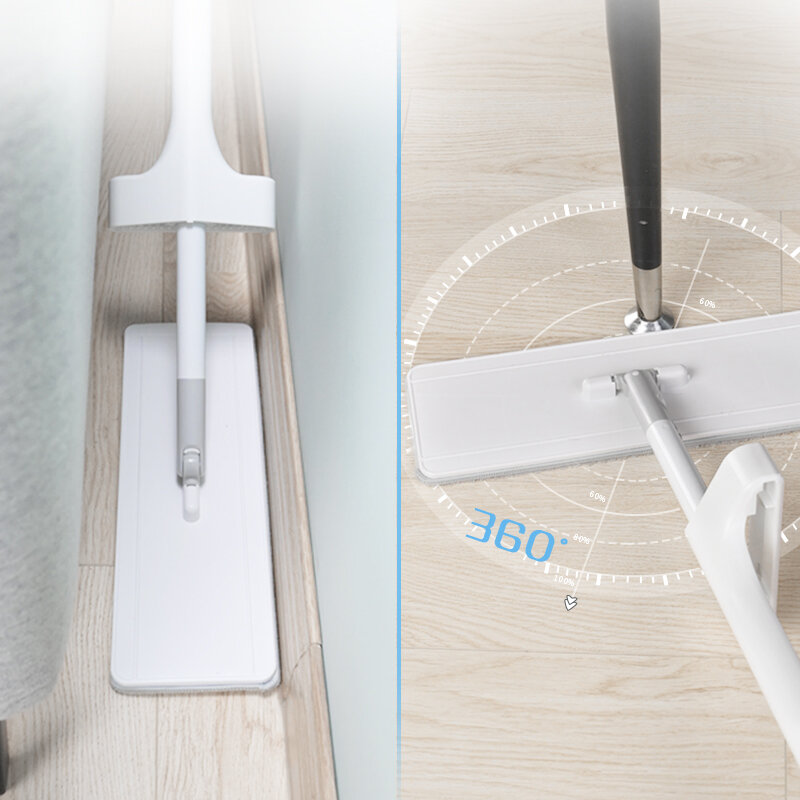 Miaojie, Hands-Free Simple Flat Mop, Minimalist Design, 2 Mop Pads Included, Lazy Person's Mop, Household All-In Mop