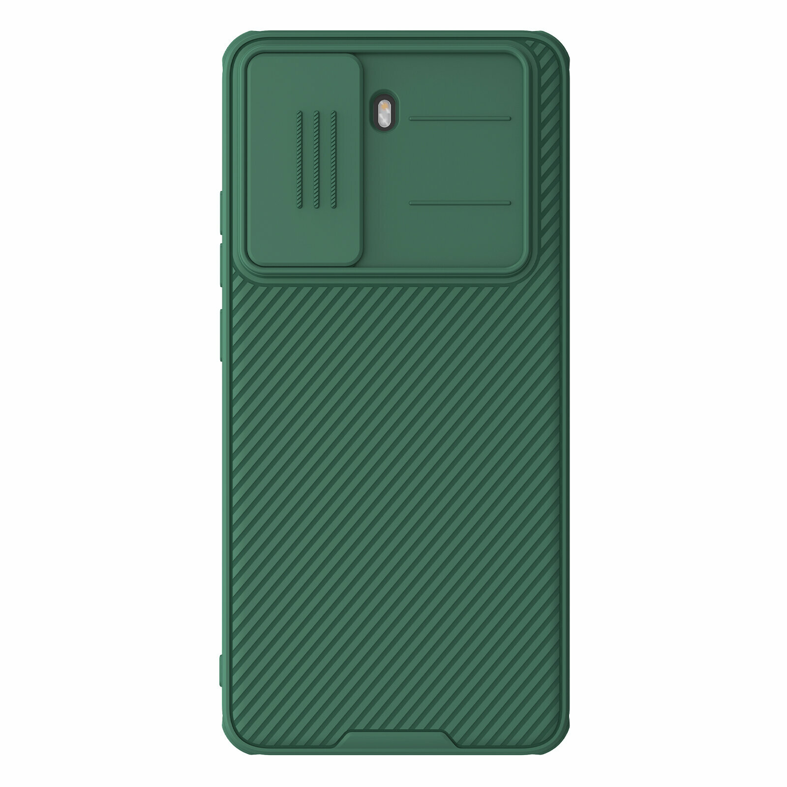 Чехол зеленого цвета (Dark Green) с защитной шторкой для камеры от Nillkin на Xiaomi Poco X7 Pro, серия CamShield Pro Case
