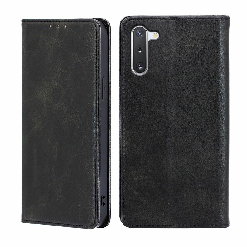 Чехол-книжка MyPads для Samsung Galaxy Note 10 (SM-N970F) / Самсунг Ноте 10, Телячья кожа, на магните, черный