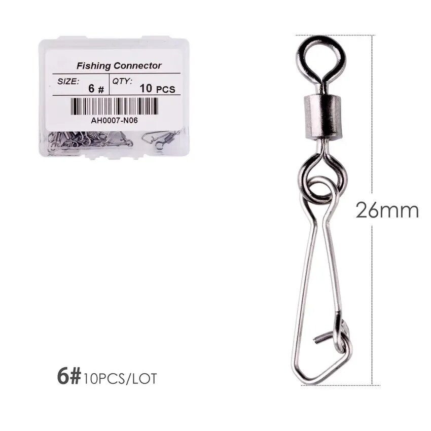 Рыболовные вертлюги QL Size6 26mm 21kg, 10 шт.