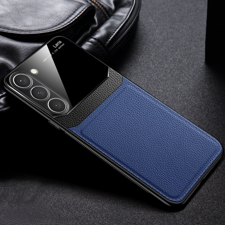 Чехол задняя панель MyPads «Generoso» для Samsung Galaxy S24 Plus из силикона со вставками из импортной эко-кожи и оргстекла синий MyPads