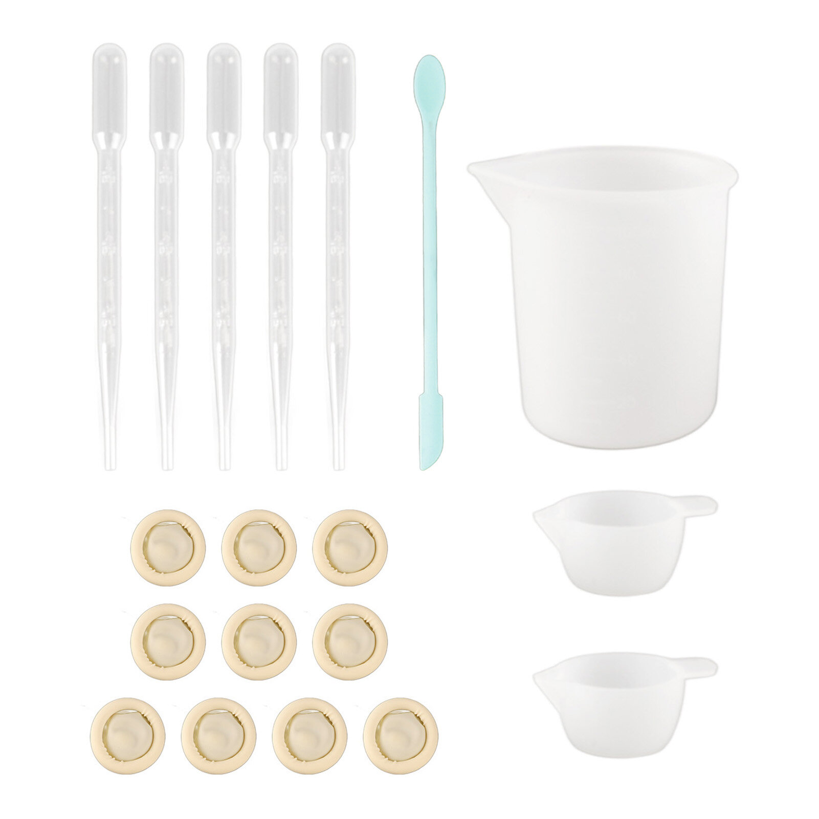 Набор инструментов: силиконовый мерный стаканчик, шпатель, перчатки, пипетки, набор инструментов для смешивания эпоксидной смолы, набор инструментов для рукоделия, 19 предметов, синий