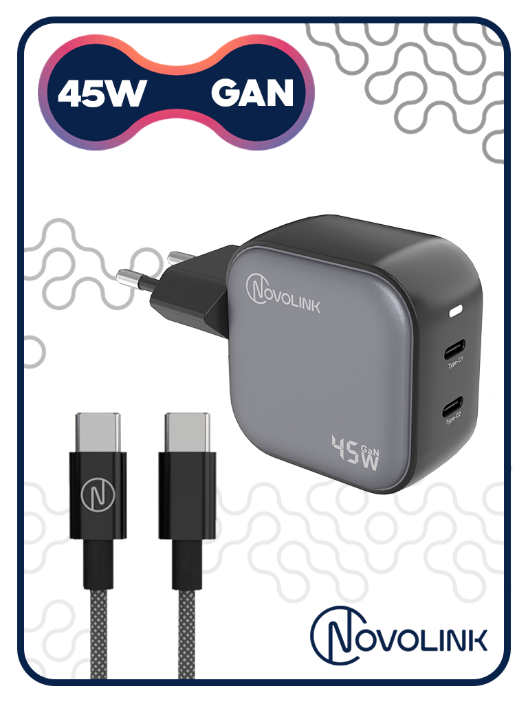 Блок питания GaN 45W Type-C x 2 / Зарядка для Iphone / Адаптер быстрой зарядки Type-C