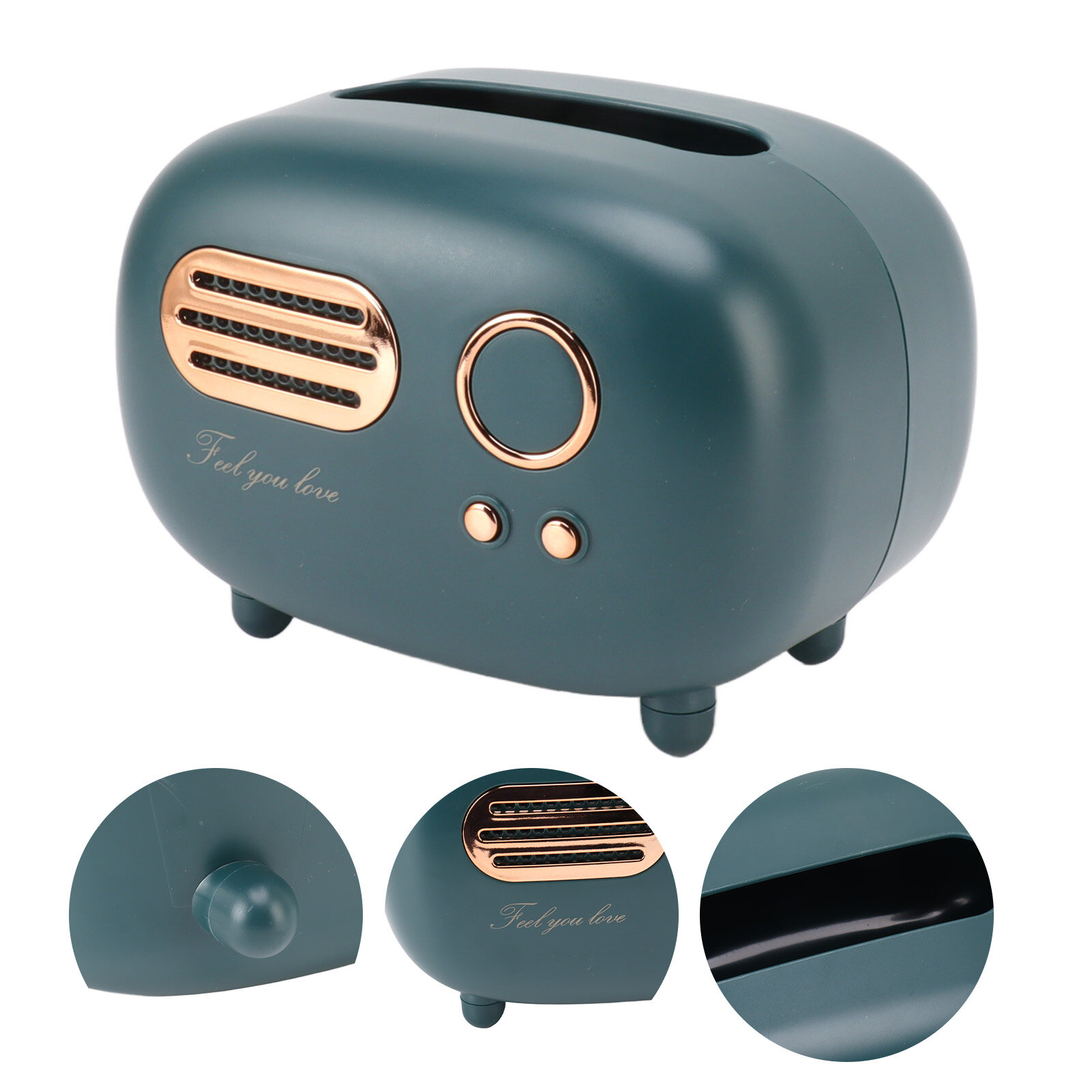 Коробка для салфеток в форме ретро-радио, вintage радио-тип, для ванной комнаты, гостиной, спальни, тумбы, письменного стола, красный, пластик, вес approx. 257гр/9.1ож, комплект: 1 коробка для салфеток, 4 подушки для дна