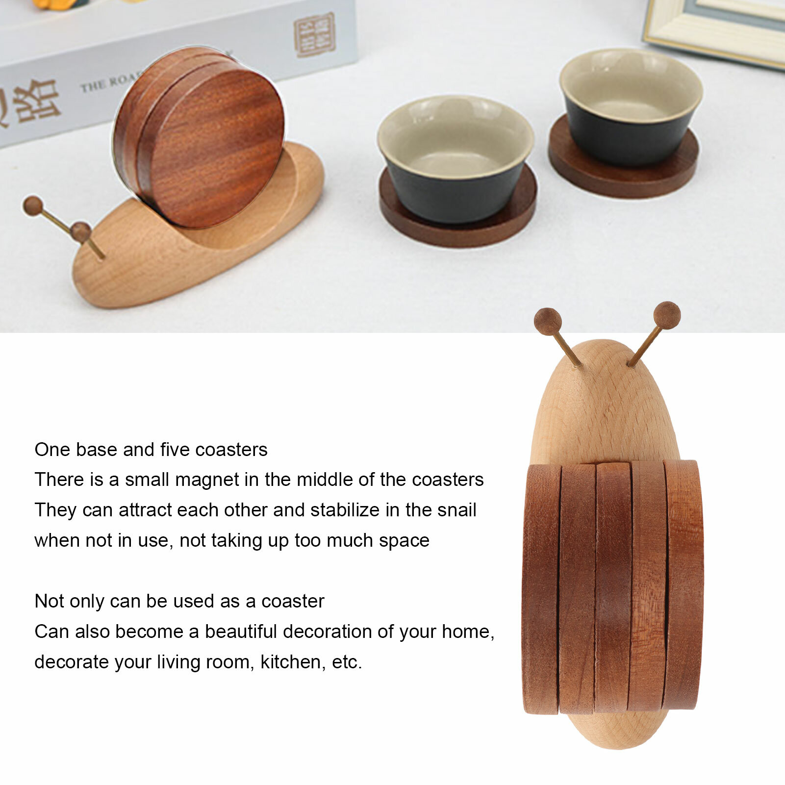 Набор подставок для улиток с магнитом, милые изысканные экологически чистые деревянные подставки для напитков для домашнего ресторана