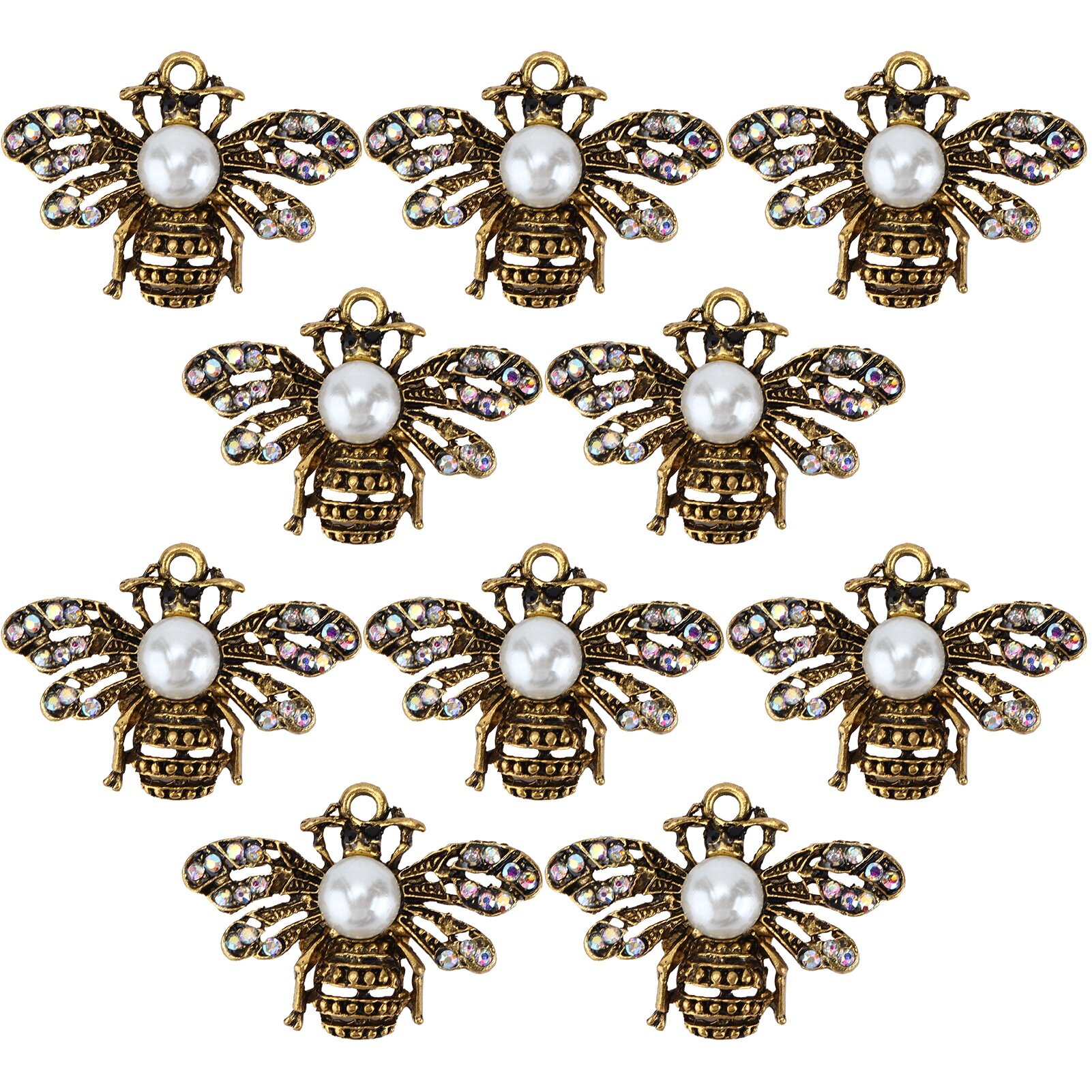 10 шт. брошей-булавок в форме пчелы, многоцелевые декоративные жемчужные булавки для одежды, обуви, сумок, аксессуаров для волос, украшения 2,5x3,5 см, золото со стразами