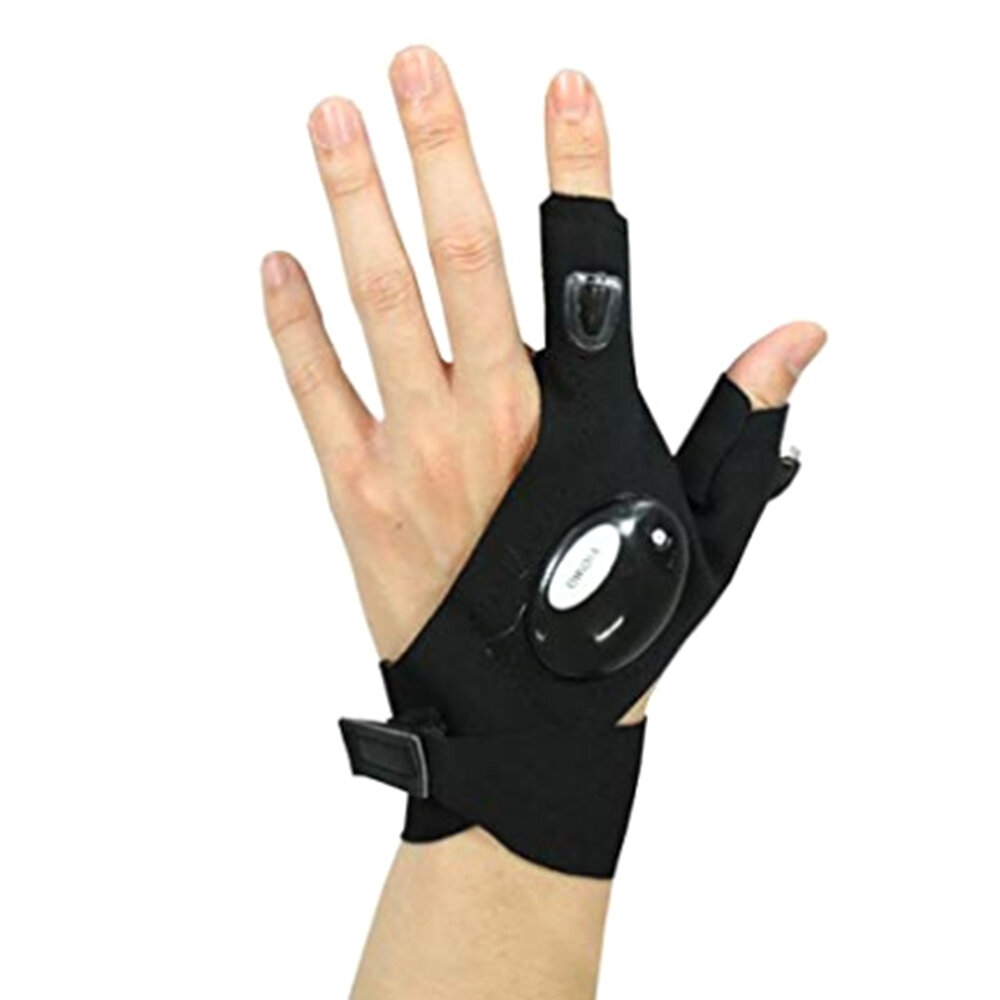 1 Piece Left/Right Hand Night Fishing Glove With LED Light Home Repair Fingerless Half Finger Outdoor Hunting Gloves Tools, Color: black, Material: spandex and cotton, Battery: 2 * button batteries (included), Item Size: 360 * 135mm, Package Weight: 20g,