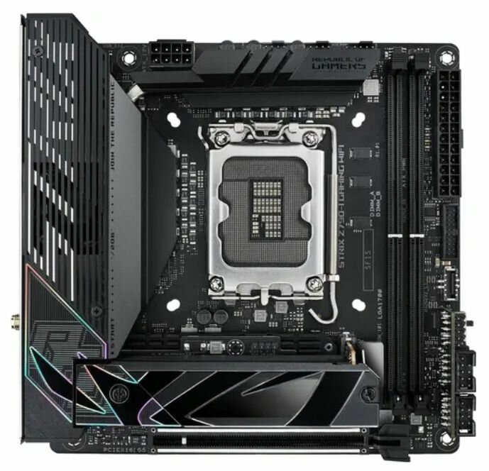 Материнская плата ASUS ROG STRIX Z790-I GAMING WIFI (ROG STRIX Z790-I GAMING WIFI) - LGA 1700, Intel Z790, 2хDDR5-5600 МГц, 1хPCI-Ex16, 2хM.2, Mini-ITX