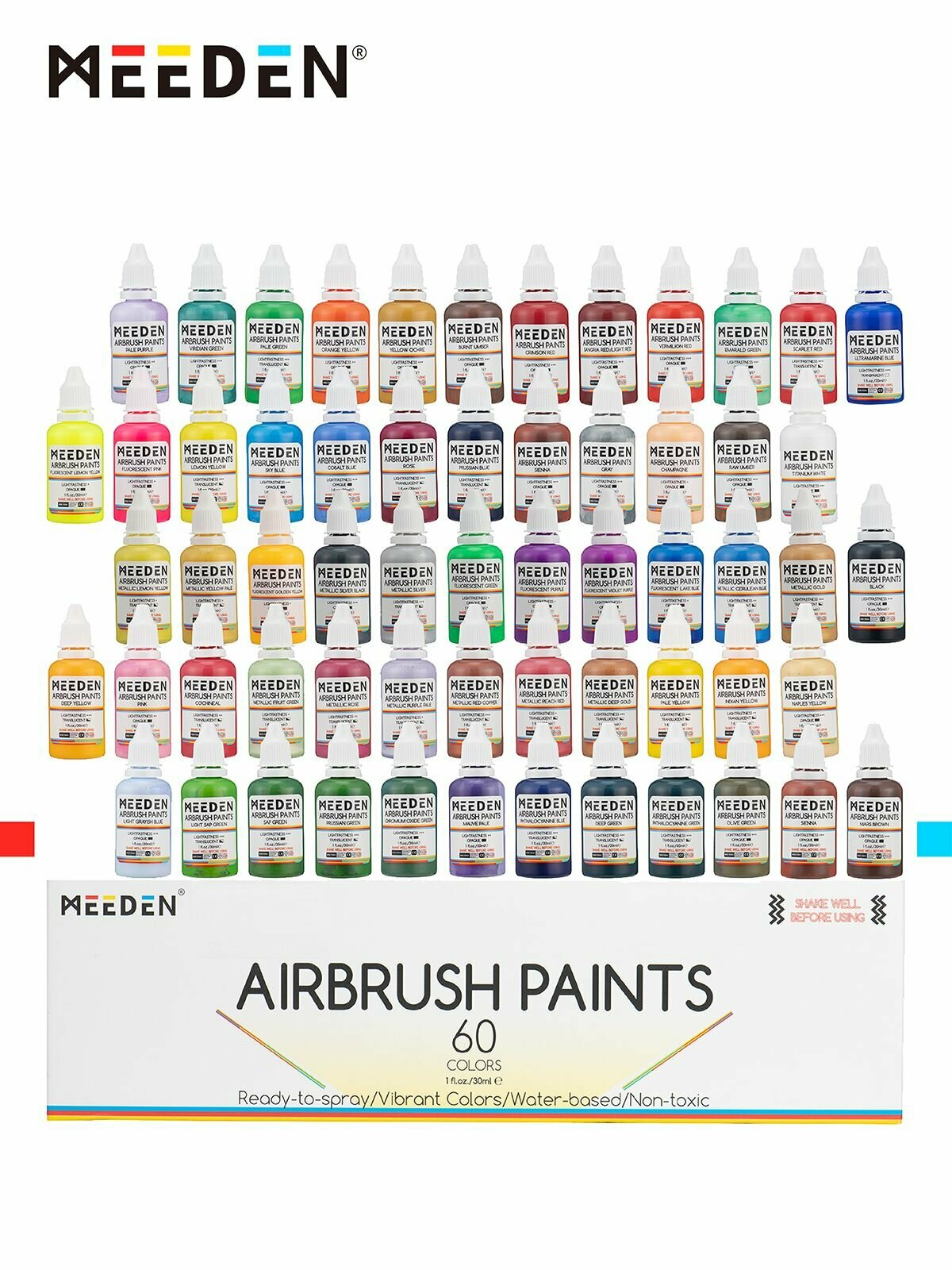 Набор для аэрографии MEEDEN, для разных материалов, 60 х 30мл, 100% готовность к использованию