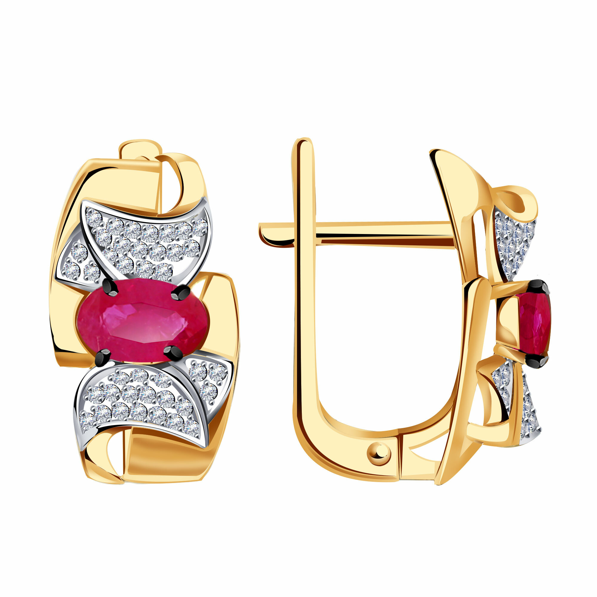 Серьги, красное золото, 585 проба, бриллиант, рубин