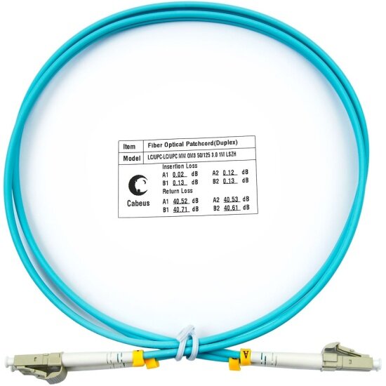 Шнур оптический Cabeus FOP-50-LC-LC-1m duplex LC-LC 50/125 mm OM3 LSZH 1м