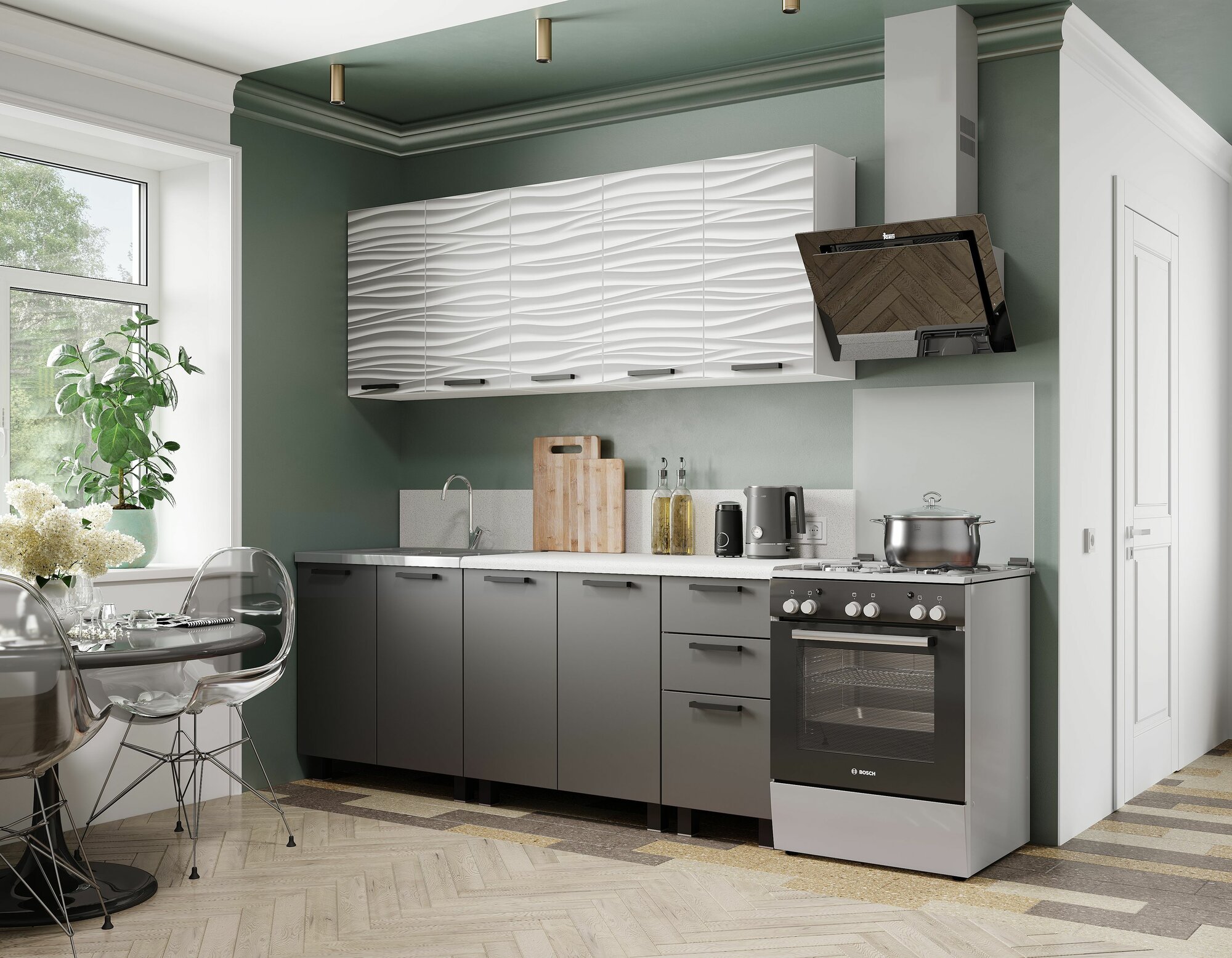 Кухня "Рио" Белый/F02 (БТС)