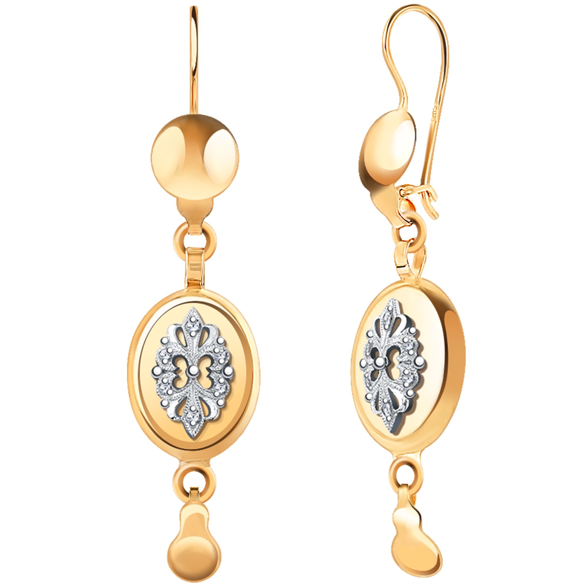 Серьги, красное золото, 585 проба, фианит