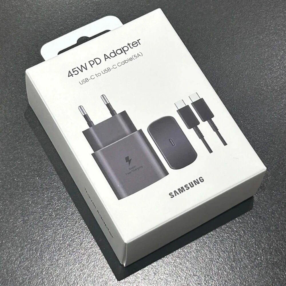 Супер быстрая зарядка Samsung 45 Вт Galaxy S25FE S25Ultra S24 S23 Flip Fold 2 3 4 5 6 7 Black EU Set