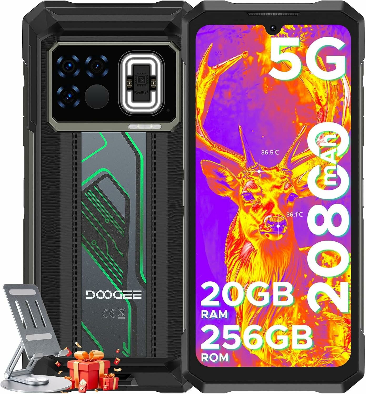 DOOGEE Fire 6 Max (2025) — защищенный смартфон 5G с тепловизором, 20800 мАч, 20 ГБ, 256 ГБ Зеленый