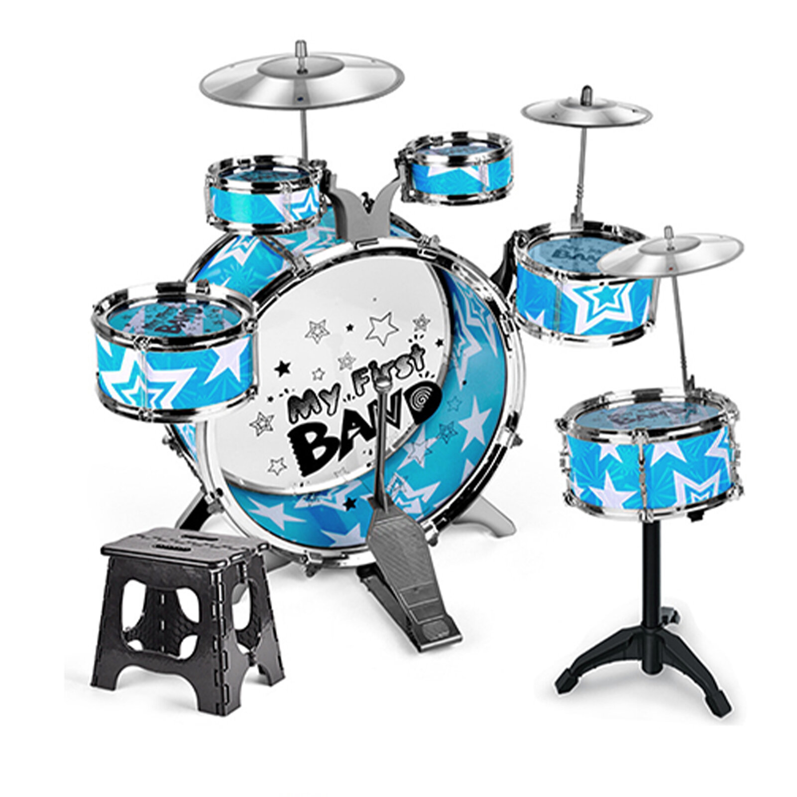 Детский набор ударных инструментов из 6 предметов, джазовый набор ударных инструментов с тарелками, педалью, барабанными палочками, складной стремянкой, ударный музыкальный инструмент для детей-новичков