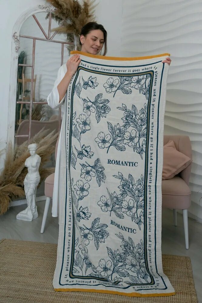 Полотенце для ванной homely, Хлопок, Муслин, 80x160 см, белый, синий, 1 шт.