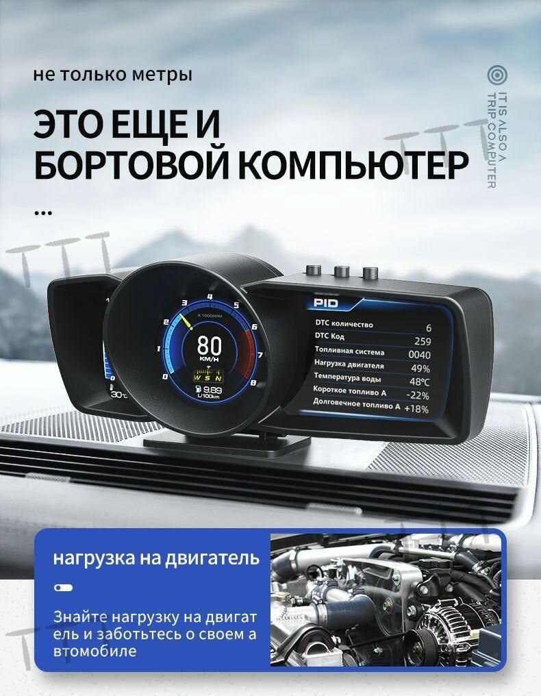 Автомобильный HUD OBD2 (русская версия) головной дисплей, многофункциональная приборная панель