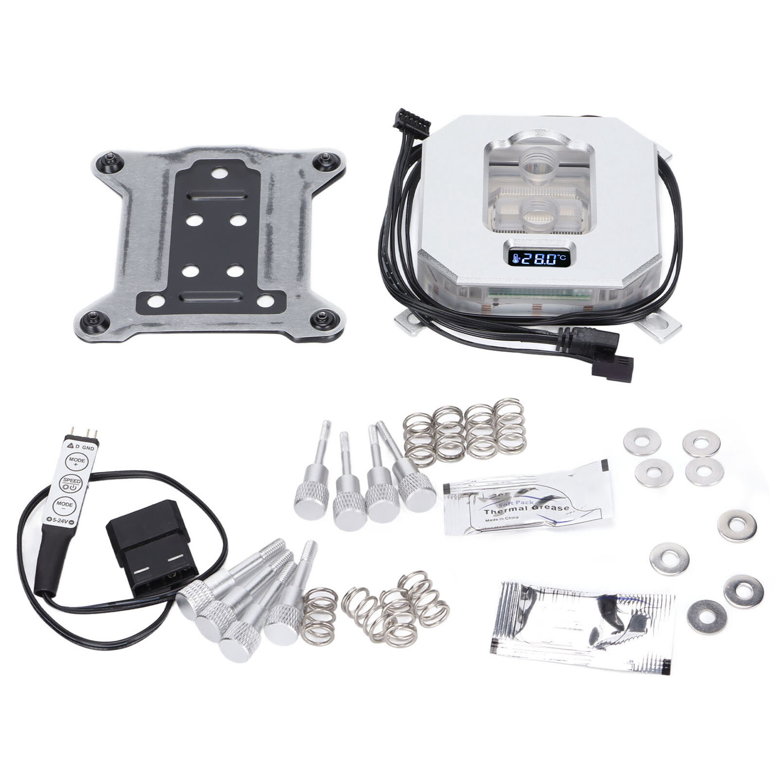 Водоблок для процессора с дисплеем температуры, VA экран, серебристый