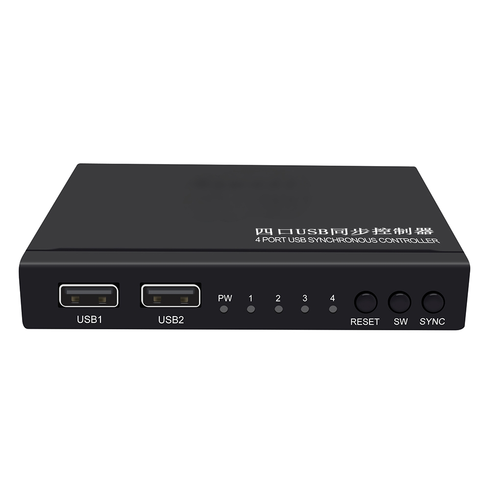4 Ports USB Synchronizer USB Keyboard Synchronous Controller Aluminum Alloy KVM Switcher Wide Compatibility Black с 4 портами USB, материал алюминиевый сплав, интерфейсы входа 4*USB-B, выхода 2*USB-A, поддерживает 4 ПК, совместим с