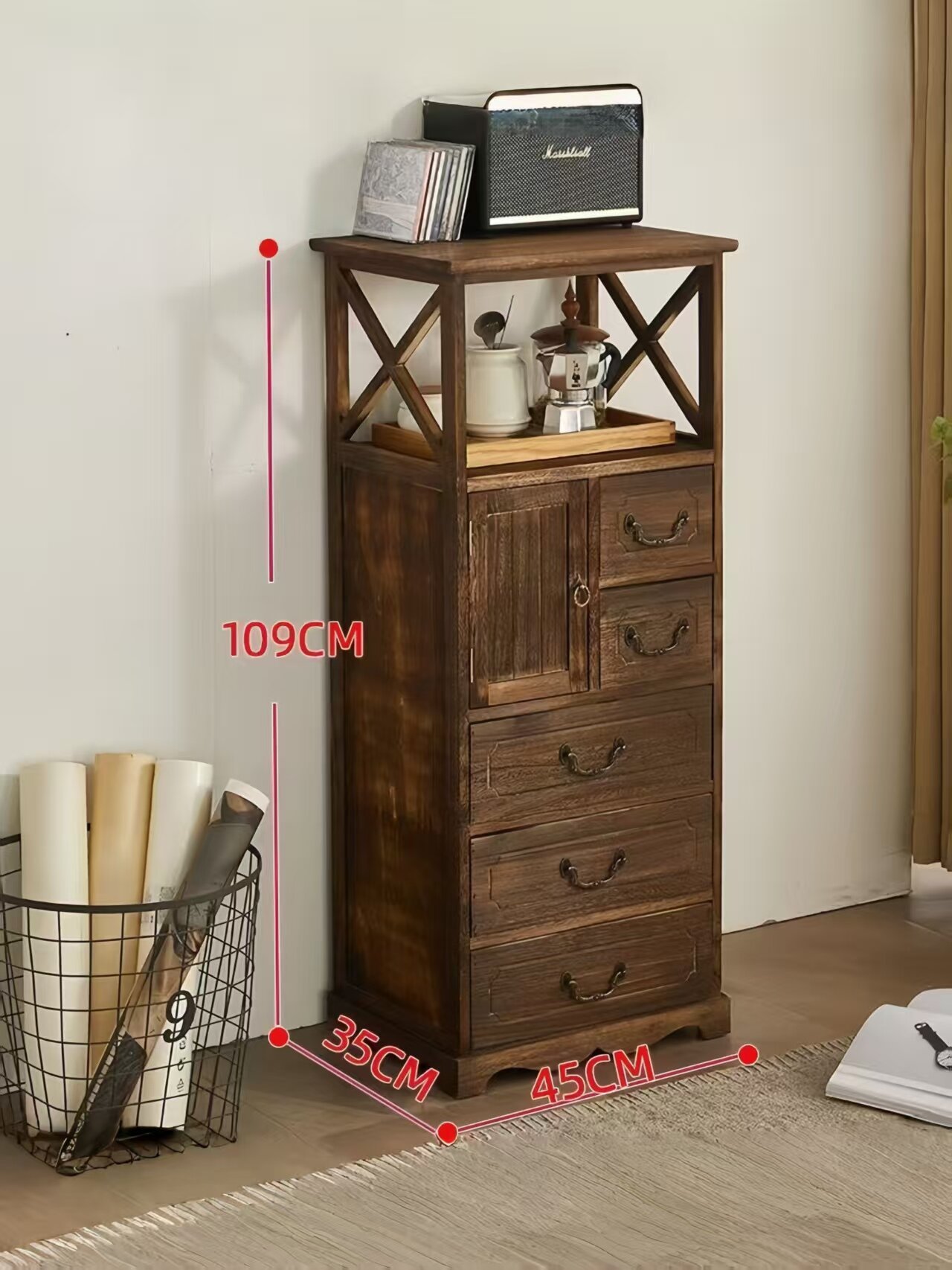 Комод из цельного дерева, простое хранение в стиле ретро, многослойный