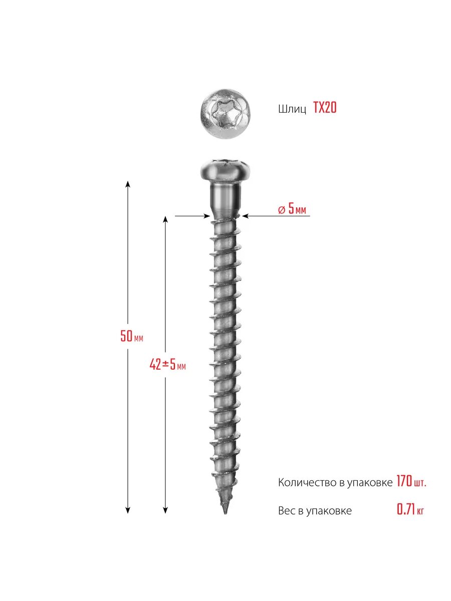 СПК, 50 х 5 мм, TX20, цинк, 170 шт, саморез для перфорирова