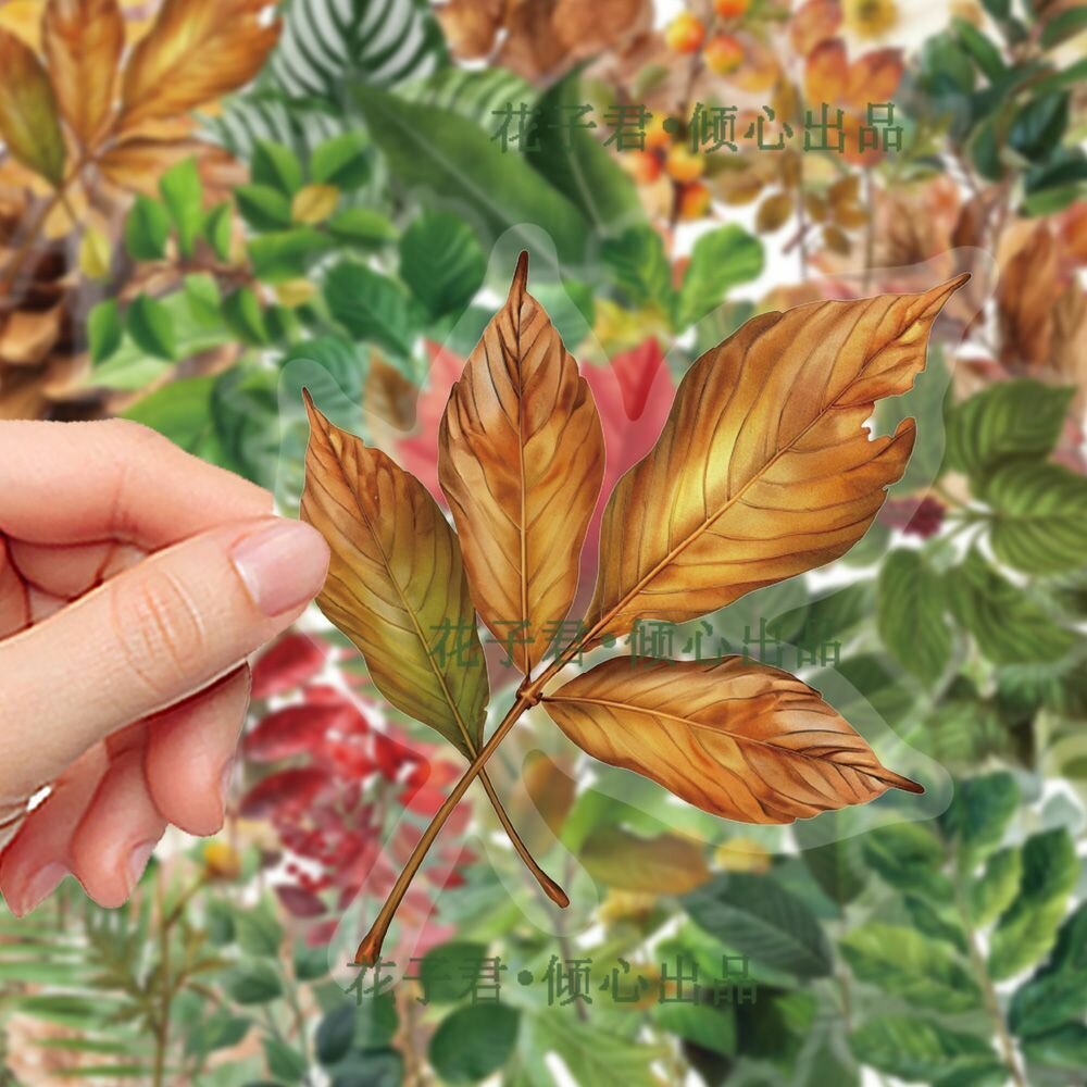 Наклейки из PET с листьями, водостойкие декоративные стикеры для планера, блокнота и телефона