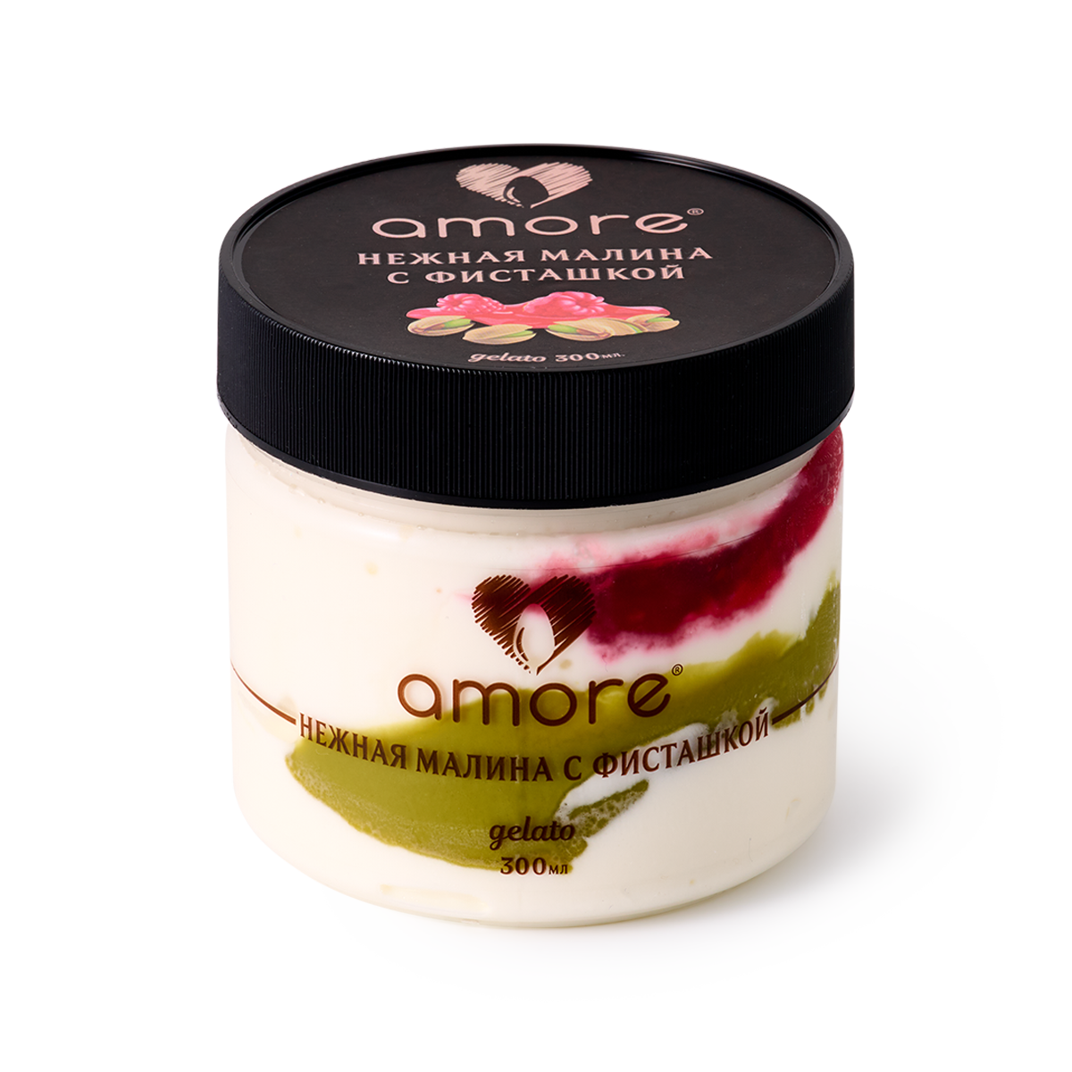 Мороженое Amore "Нежная малина с фисташкой", молочное, в пластиковой банке