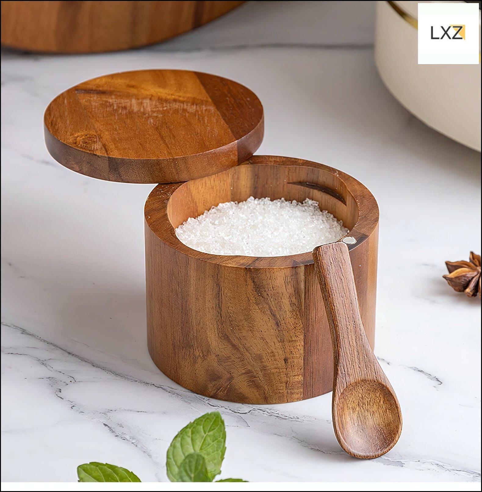 Эксклюзивная деревянная емкость из акации для специй 9х7 см с ложкой