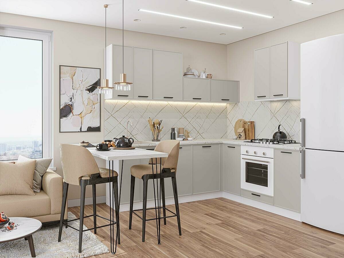 Готовый кухонный гарнитур кухня без столешницы Фрейм-03 Cream Silk, Белый