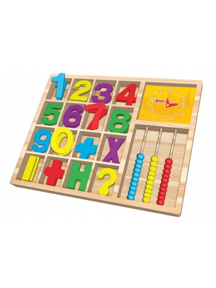 Игрушка деревянная Маша и Медведь счетный материал с часами