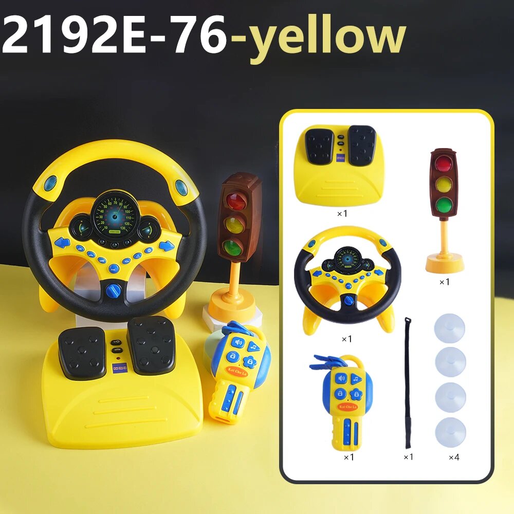 Детский руль с педалями и светофором, желтый 2192E-76