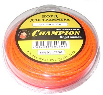 Леска триммерная Twisted Square 3.0мм* 25м (витой квадрат), Champion