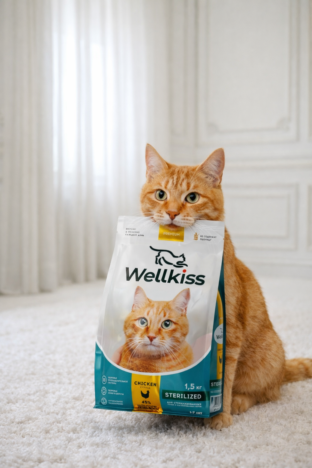 Корм сухой Wellkiss Adult Sterilized для стерилизованных, с курицей, 1.5 кг