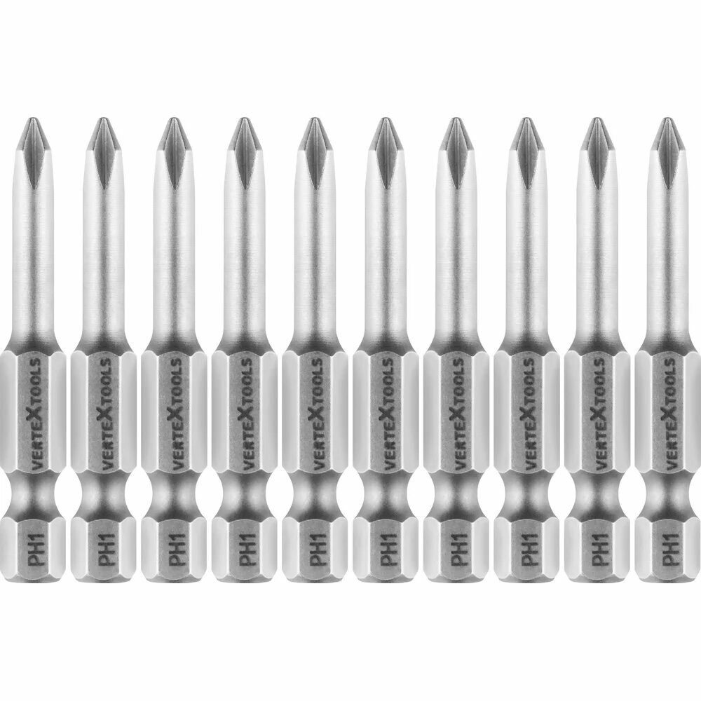 Набор, PH1х50, бит PH1х50 10 шт. Vertextools БТ-PH1-50, предназначен, монтажа/демонтажа — фото 1