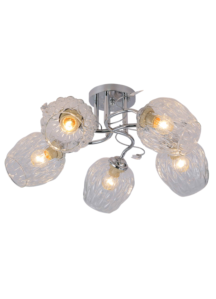 Люстра потолочная хром с рифлеными прозрачными плафонами на 5 ламп E27