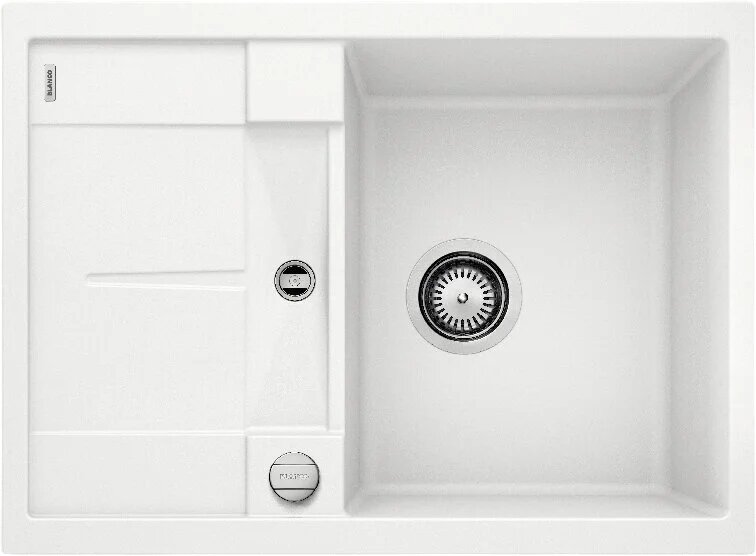Мойка кухонная Blanco Metra 45S Compact 519576 68x50, прямоугольная, мойка для кухни, белая, с крылом, под столешницу, матовая