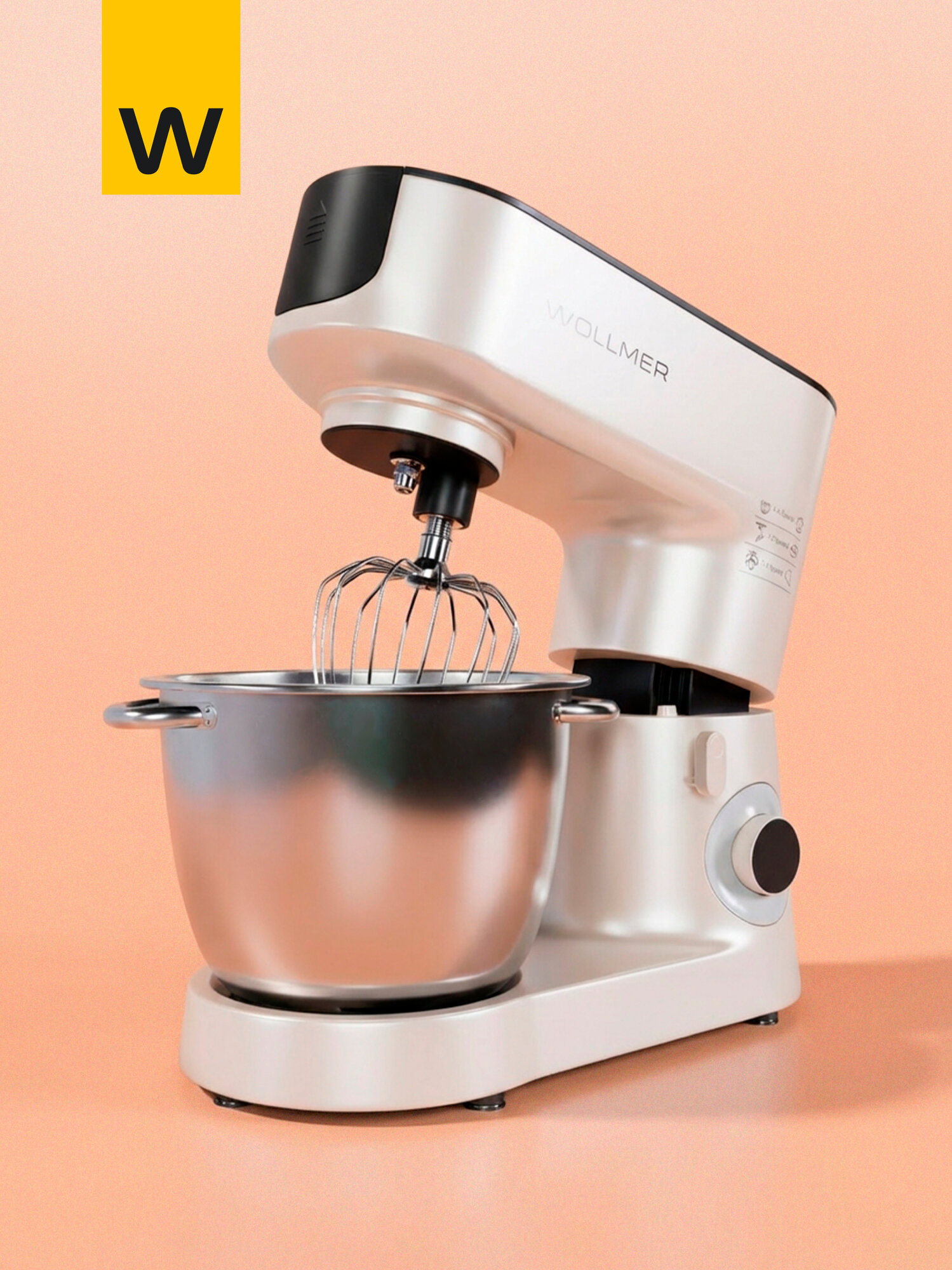 Кухонный комбайн Wollmer T1000 Shantil, нержавеющая сталь, 1500Вт, 6л, 6 скоростей