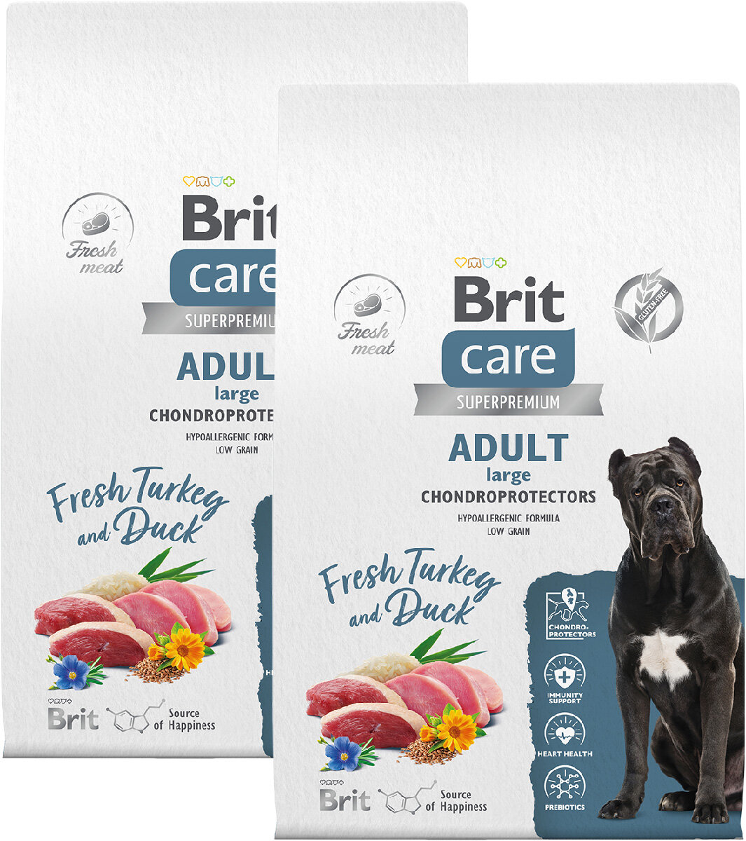 BRIT CARE DOG ADULT LARGE CHONDROPROTECTORS для взрослых собак крупных пород для здоровья суставов с индейкой и уткой (12 + 12 кг)