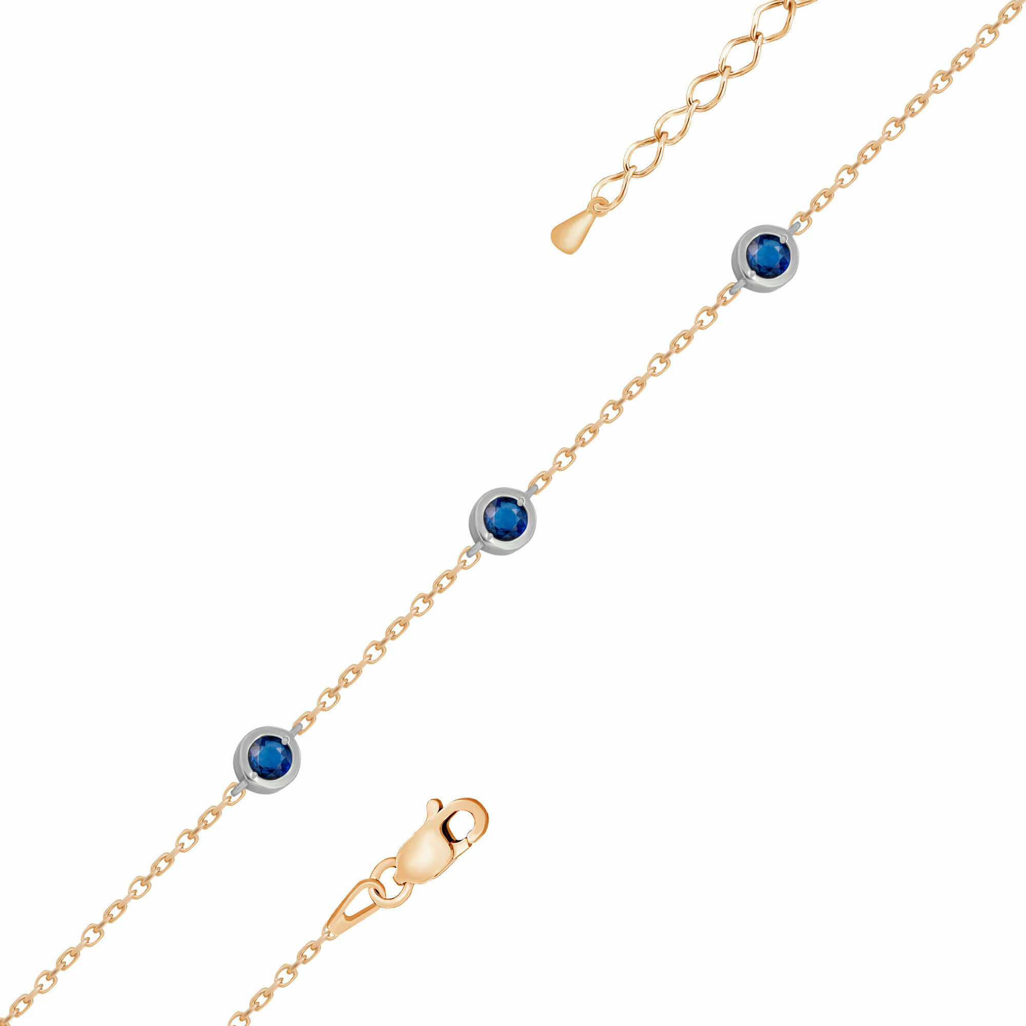 Браслет, красное золото, 585 проба, сапфир