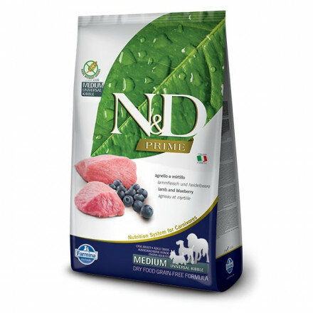 N&D prime dog ягненок с черникой для взрослых собак medium и maxi 2.5 кг