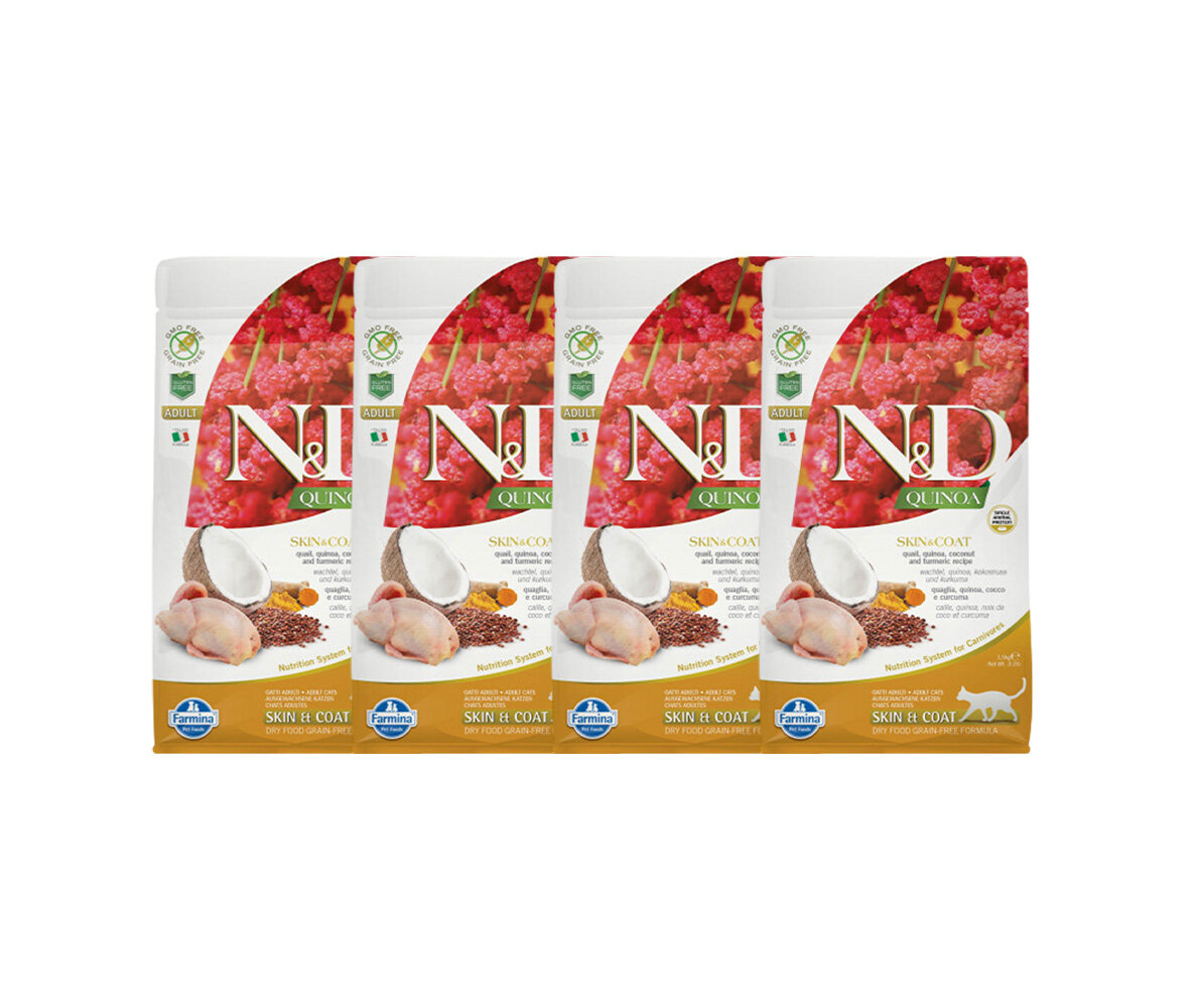 N&D cat беззерновой перепел и киноа для здоровья кожи и шерсти 1,5 кг х 4 шт.