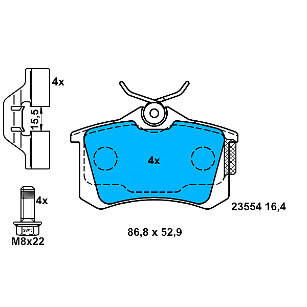 ATE 13.0460-2845.2 (13046028452 / 191615415A / 191615415A) колодки тормозные дисковые задн, renault: avantime 2.0 16v turbo