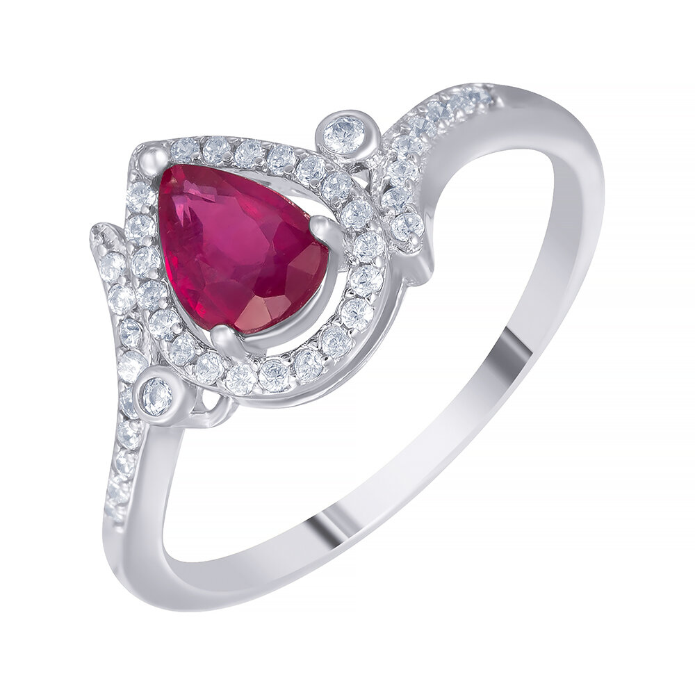 Кольцо, серебро, 925 проба, фианит, рубин