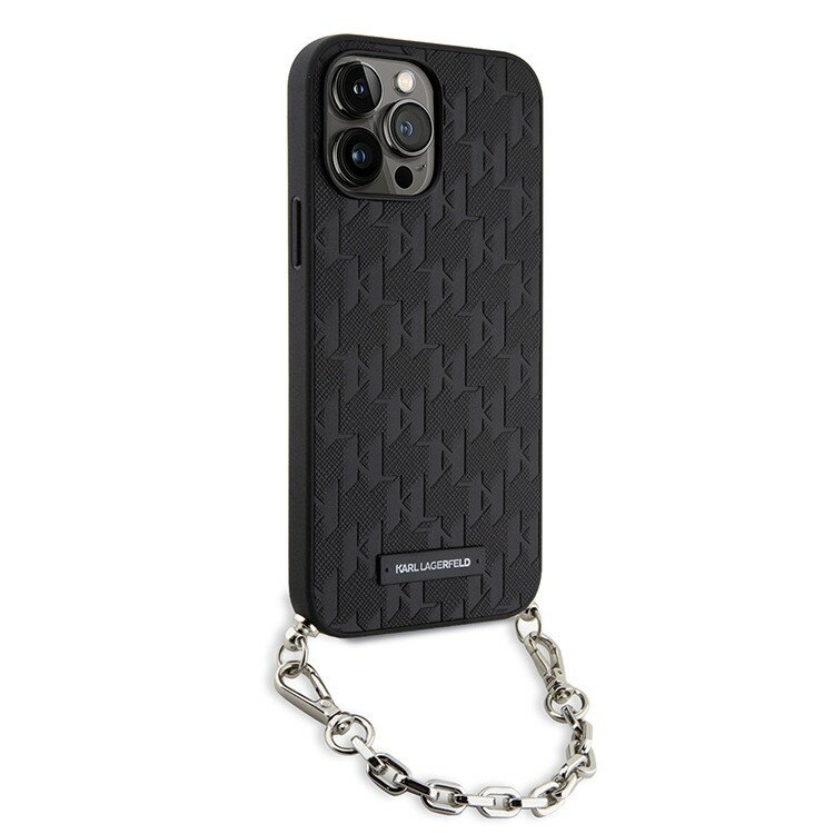 Karl Lagerfeld чехол с цепочкой на запястье для iPhone 14 Pro Max, PU кожа Saffiano Monogram черный