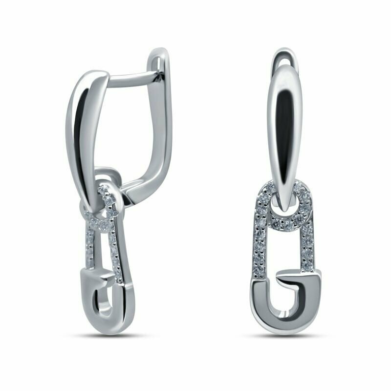 Серьги, серебро, 925 проба, фианит