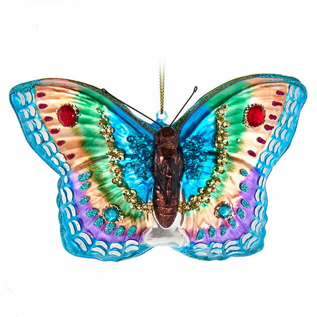 Стеклянная елочная игрушка Бабочка Papilio Blue 13 см, подвеска, Kurts Adler, TD1747-1