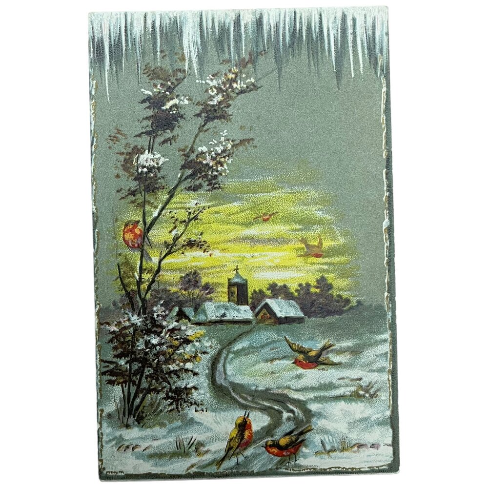 Почтовая открытка "Снегири. Зимний пейзаж" 1900-1910 гг. Германия
